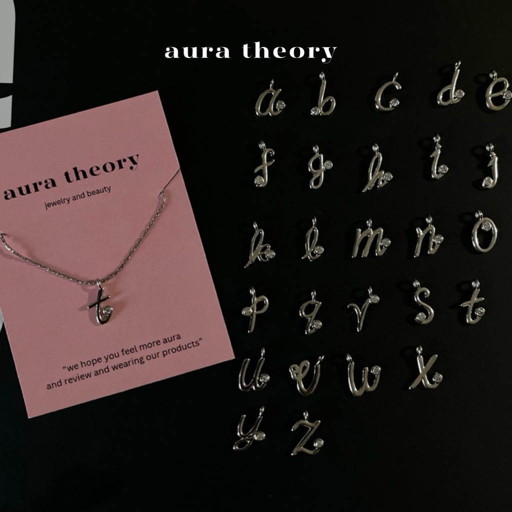 สร้อยคอจี้ตัวอักษร aura theory corsive letters a-z with diamonds ...
