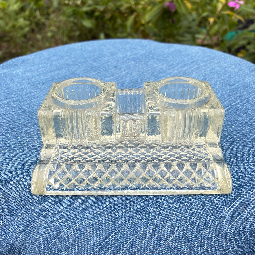 ท่านวางหมึกโบราณ Antique Double Inkwell Stand – Pressed Glass Desk ...