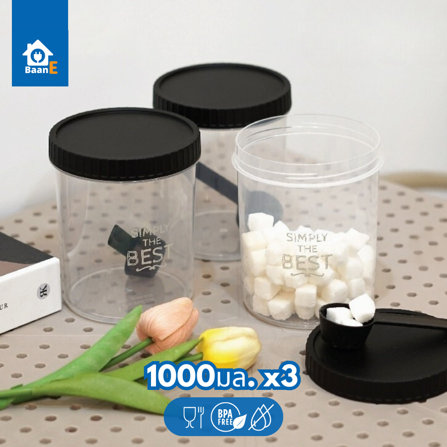 BaanE ขวดโหลพลาสติก แถม ช้อนตัก ความจุ 1,000 ml. สำหรับใส่อาหาร สามารถ ...