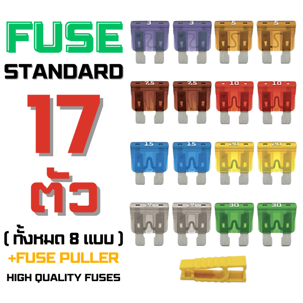 ชุดฟิวส์ Standard ATO 17 Piece Automotive Car Fuse Set of 17 ATO Blade ...