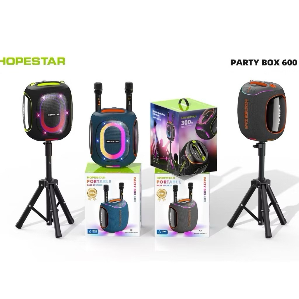 Hopestar Party600 พร้อมไมโครโฟนไร้สาย 2 ตัว 300 วัตต์ ลำโพงกลางแจ้งกันน้ำระดับ พร้อมเสียงเบสหนัก ...