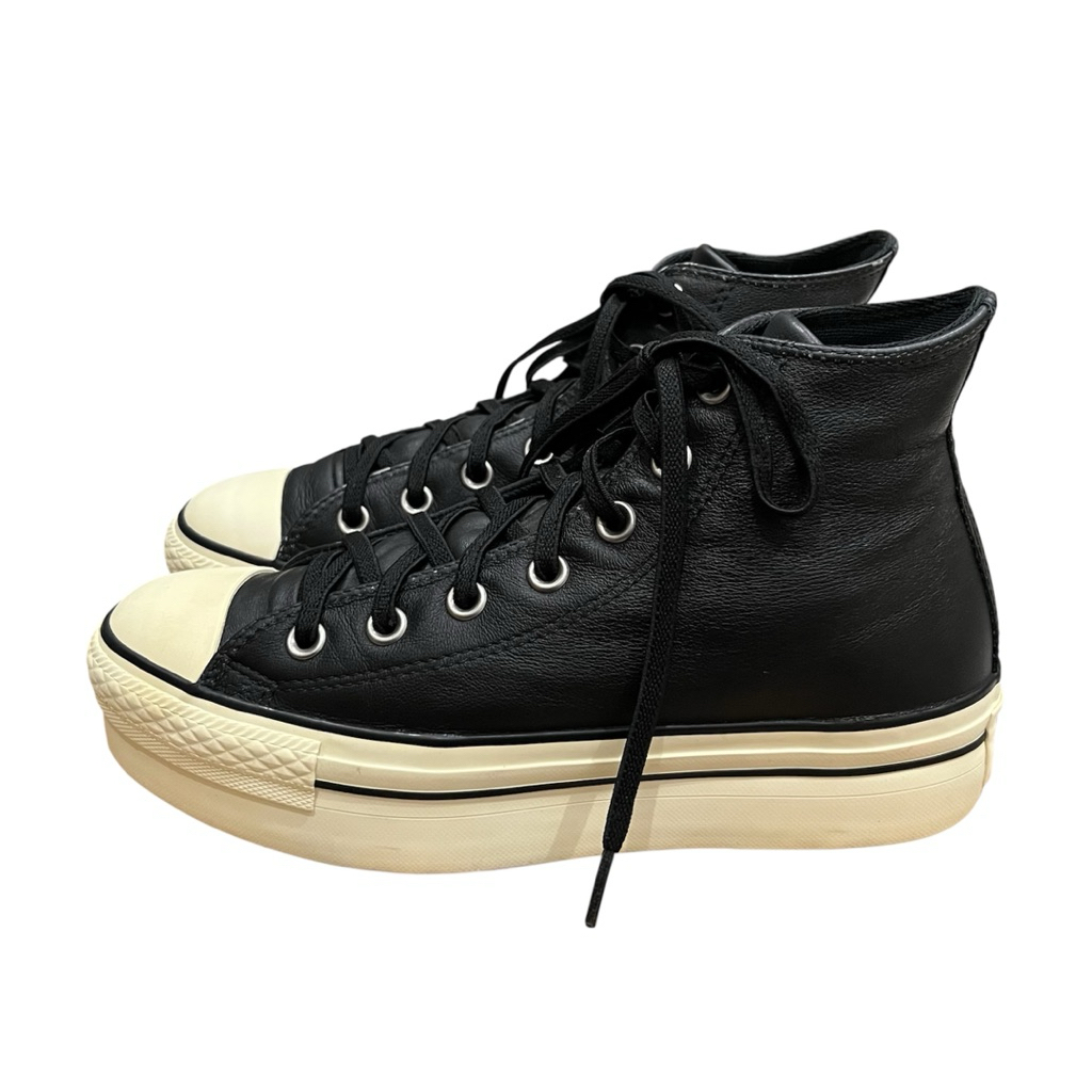 รองเท้าผ้าใบหุ้มข้อหนังสีดำเสริมส้น แบรนด์ converse all star มือสอง ...