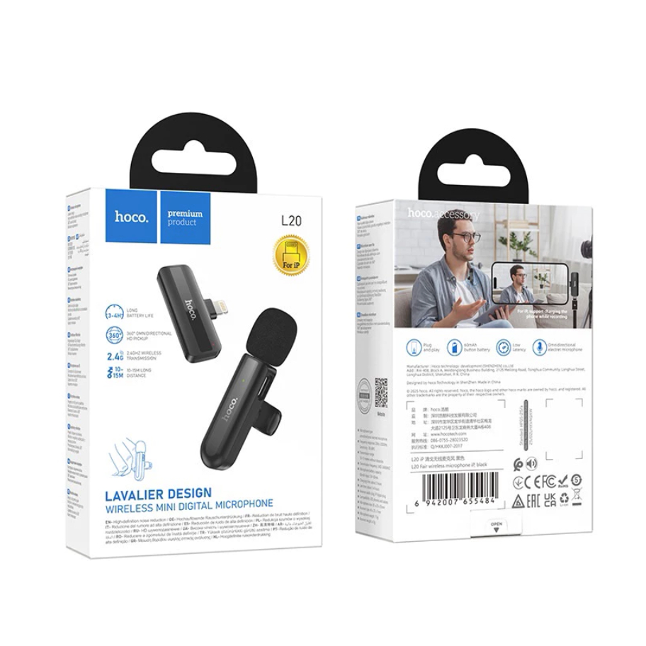 พร้อมส่ง hoco.L20 TypeC L20A Fair dual-mic wireless microphone(iP/Type ...