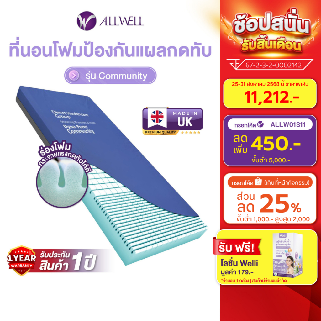ALLWELL ที่นอนโฟมลดโอกาสเกิดแผลกดทับ COMMUNITY ดีกว่าที่นอนลม | Shopee Thailand
