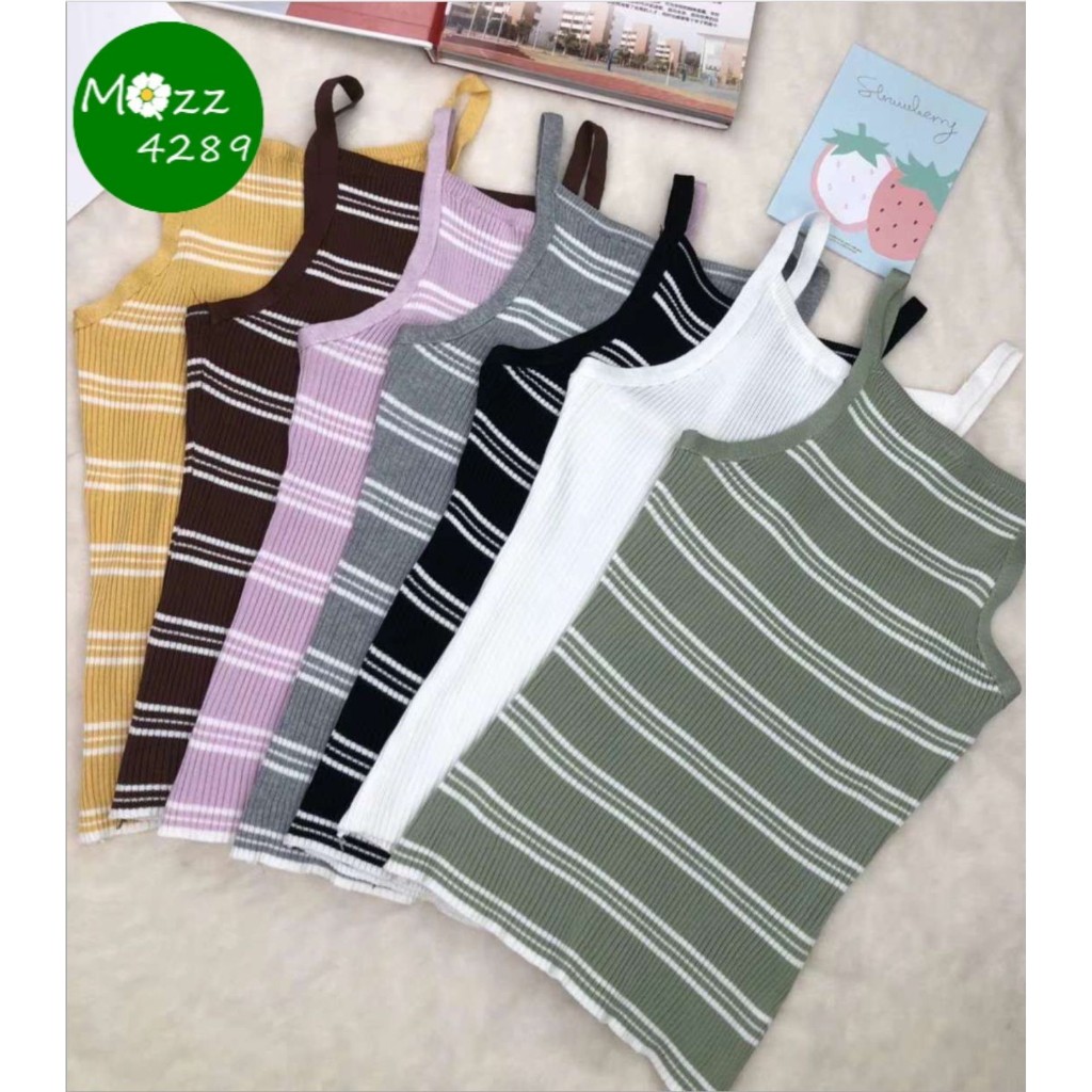 MQzz4289 *พร้อมส่ง* เสื้อสายเดี่ยวแฟชั่นลายทาง สไตล์เกาหลี Free Size ...