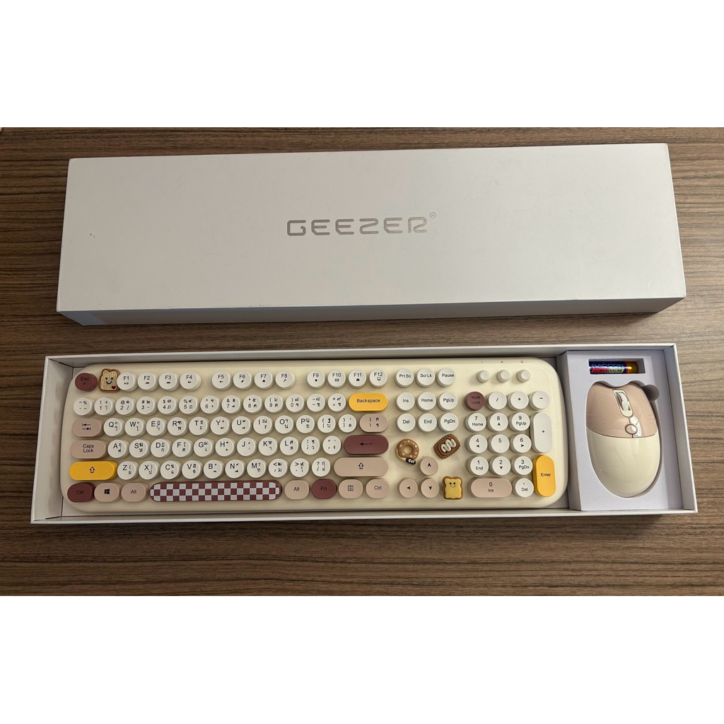 GEEZER ชุดคอมโบคีย์บอร์ดไร้สาย 104 ปุ่ม+เมาส์ รุ่นZERO สีขาว-น้ำตาล ...