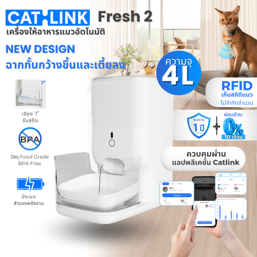 [🔥ใส่โค้ดลดเพิ่ม] Petology เครื่องให้อาหารอัตโนมัติ เก็บสถิติการกิน ควบคุมผ่านแอป CATLINK Fresh ...