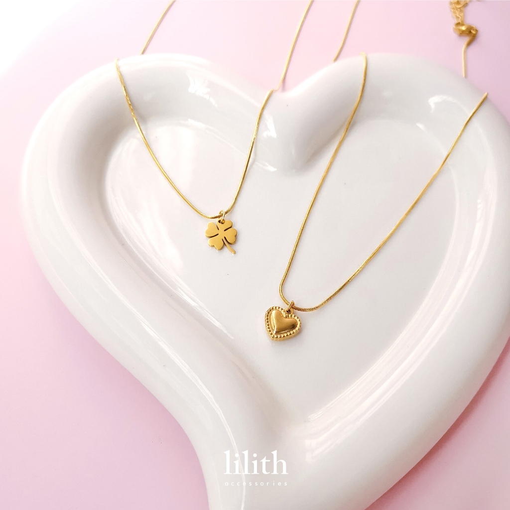 Lilith - Heart / Clover Stainless Necklace สร้อยคอแสตนเลส สีทอง ...