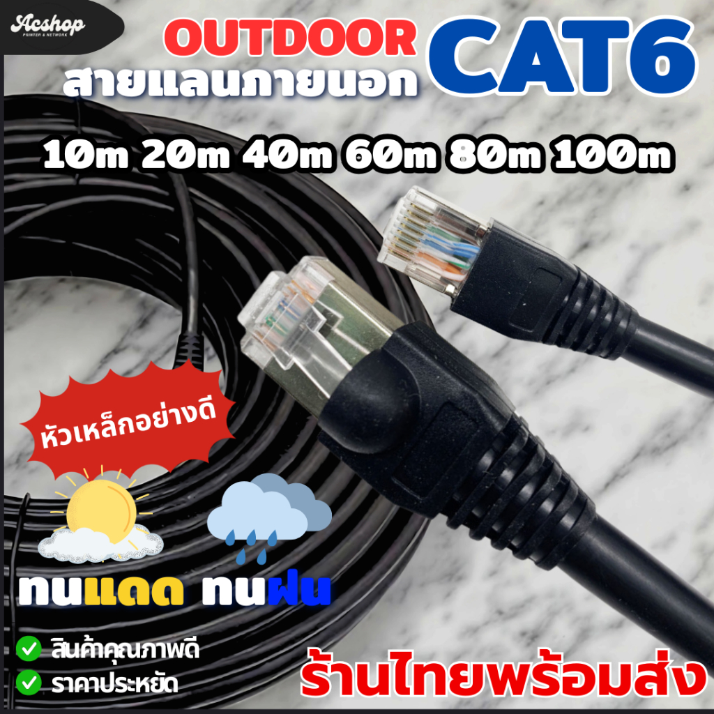 สายแลนภายนอก CAT6 Lan cat6 Outdoor UTP RJ45 outdoor 20m 40m 60m 80m ...