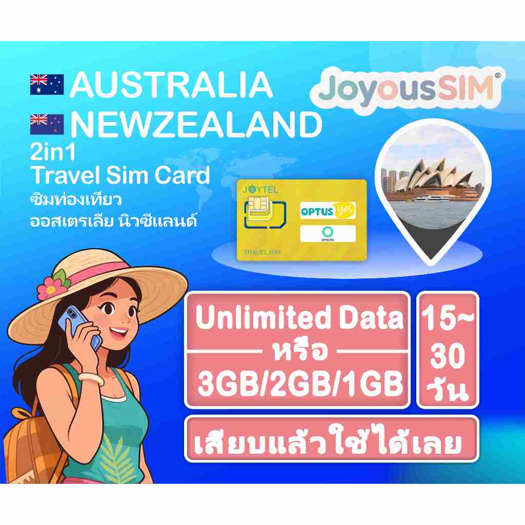 (Optus/Telstra)ซิมท่องเที่ยว ออสเตรเลีย นิวซีแลนด์ ข้อมูล ไม่สิ้นสุด ...