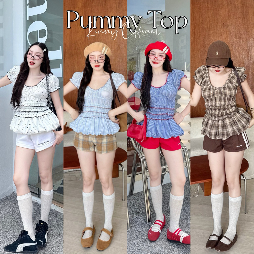 Pummy Top เสื้อแขนตุ๊กตาผู้หญิง ลายริ้วทรงบอลลูน | Shopee Thailand