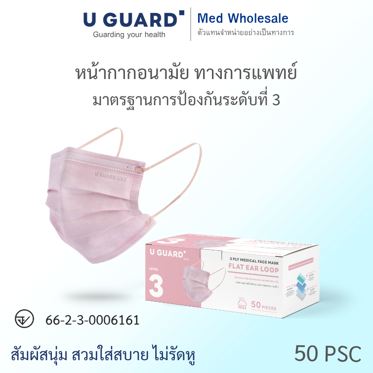 U GUARD MASK หน้ากากอนามัยทางการแพทย์ 3 ชั้น LEVEL 3 สีชมพู วินเทจ ...