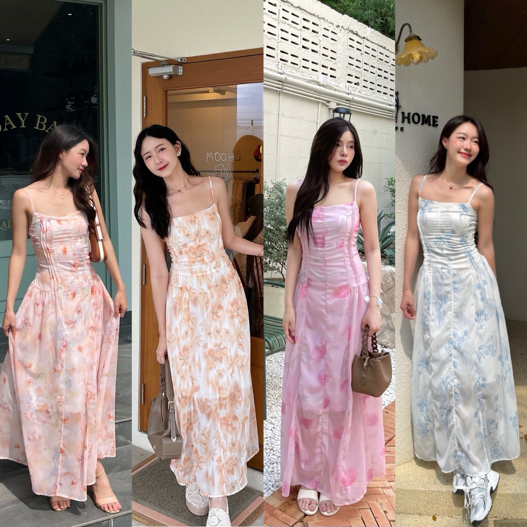 พร้อมส่งเฉพาะสีชมพู Dolly dress เดรสยาวลายดอกไม้-G2N.clothshop(รอบส่ง ...