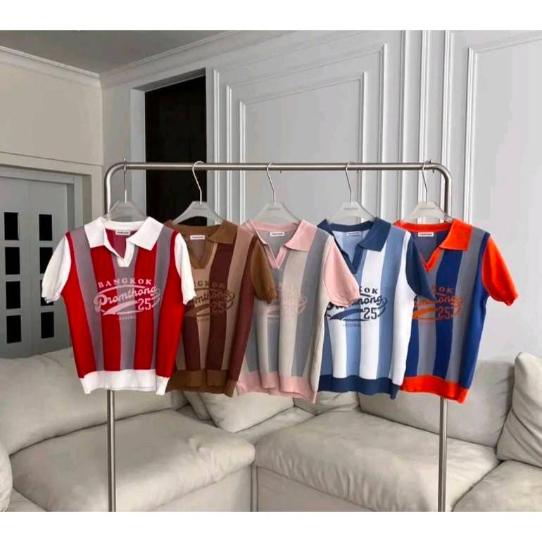 PT3067 เสื้อโปโลลายริ้วทอ PROMTHONG BANGKOK 25 | Shopee Thailand