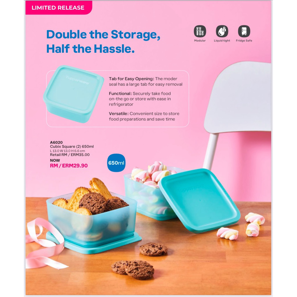 กล่องใส่อาหาร Tupperware รุ่น cubix Square (1ใบ) 650ml สีเขียว | Shopee ...