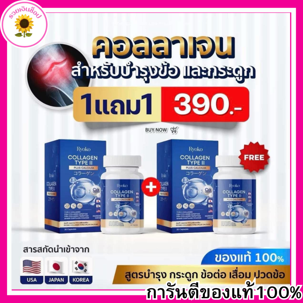 เรียวโก๊ะ คอลลาเจนไทป์ 1 กระปุก มี 30 เม็ด Collagen Type ll plus ปวด ...