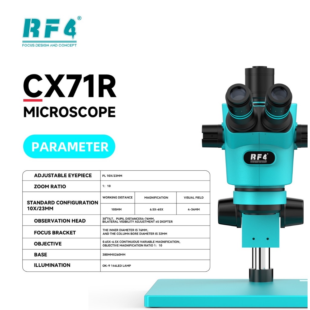 RF4 CX71R Trinocular Stereo Industrial Microscope กำลังขยายสูงสุด 65X พร้อมการซูมต่อเนื่อง ...