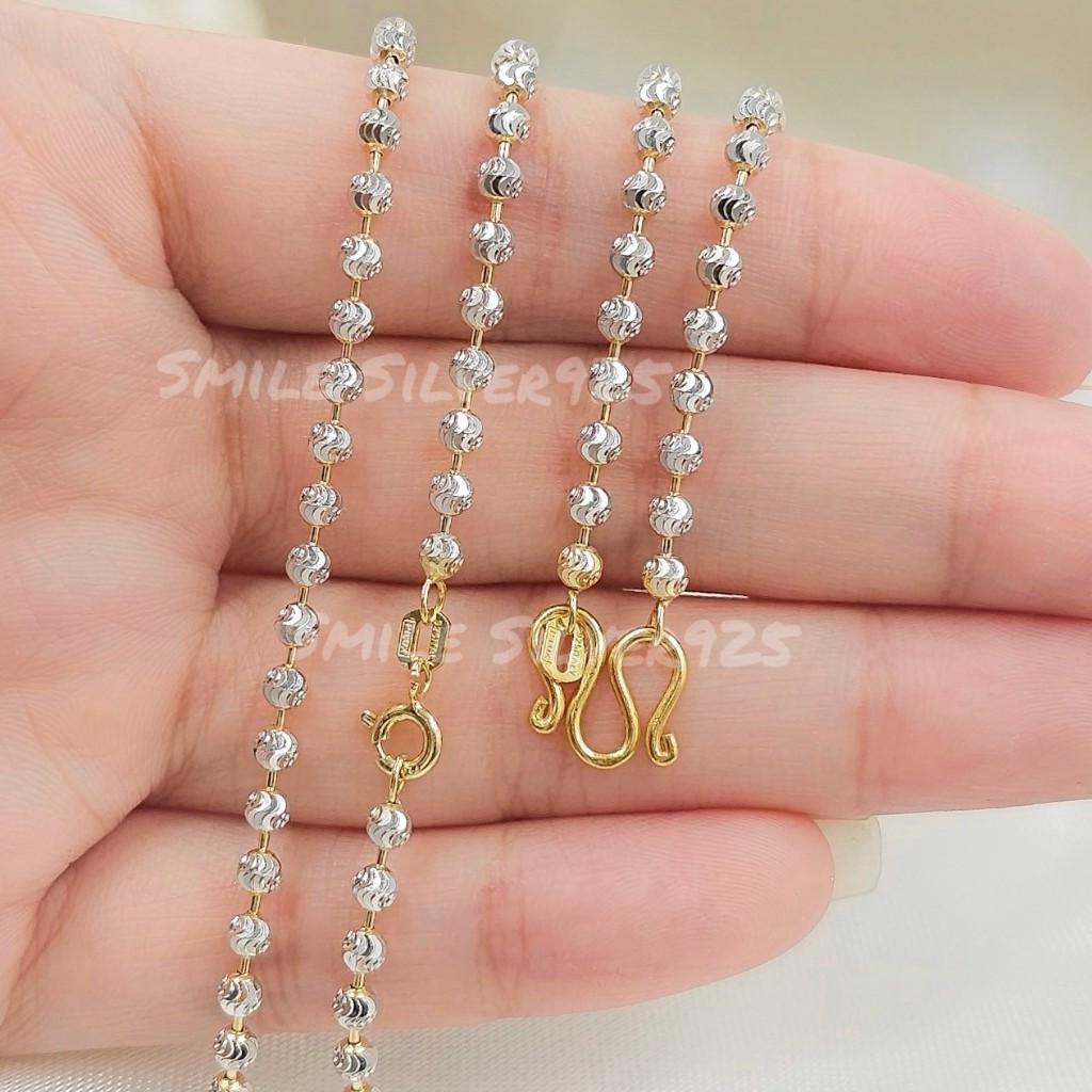 สร้อยคอเงินแท้92.5%Italyชุบ 2 กษัตริย์ (WG+18k) ลาย Ball moon ขนาด 3 mm ...