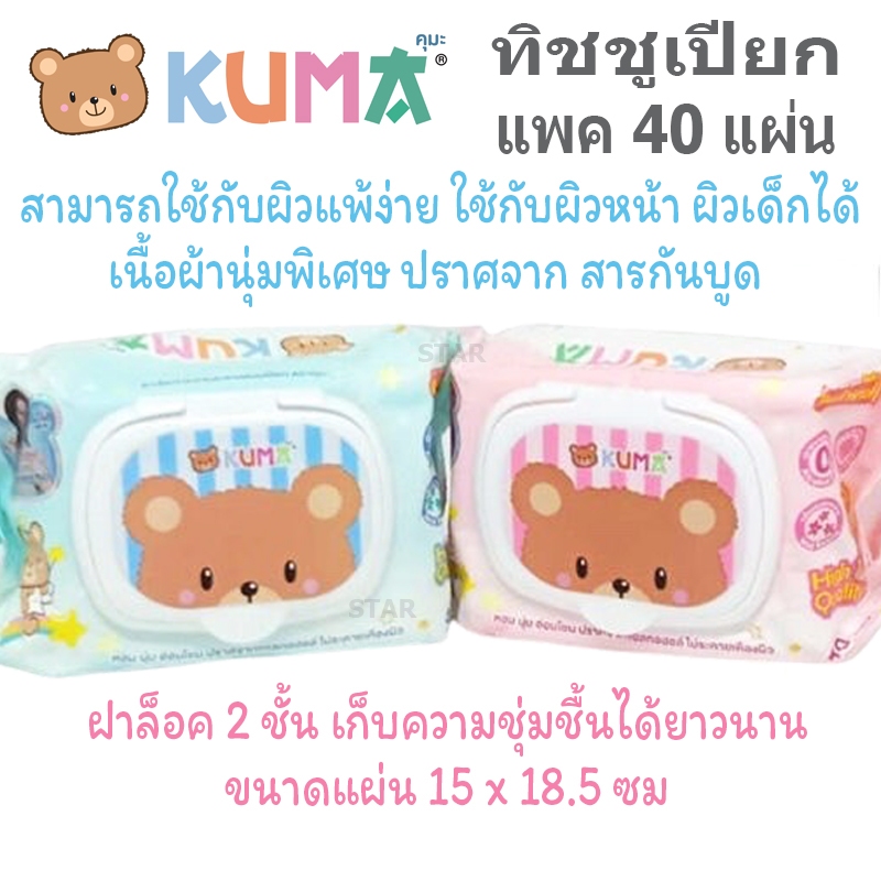 ทิชชูเปียก KUMA กระดาษเปียก เบบี้ สำหรับเด็ก สูตร ไม่มี แอลกอฮอล์ BABY ...
