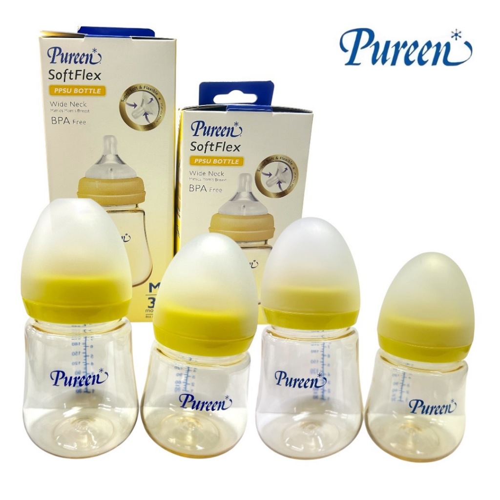 Pureen เพียวรีน ขวดนมคอกว้าง ซอฟเฟล็กซ์ PPSU Bottle ขวดนมสีชา (แพ็ค 1 ...