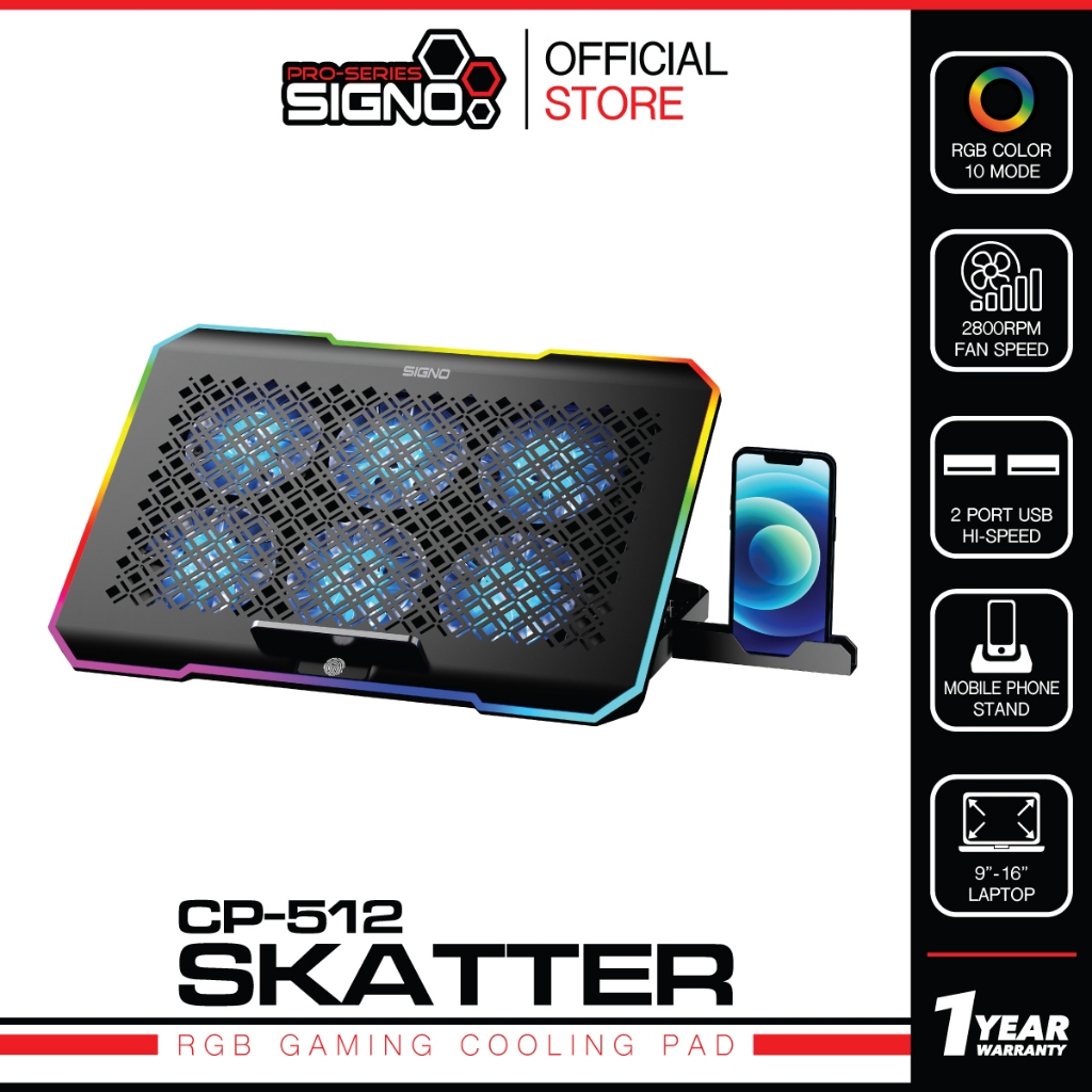 SIGNO RGB Gaming Cooling Pad SKATTER รุ่น CP-512 (พัดลมระบายความร้อนโน๊ตบุ๊ค) | Shopee Thailand