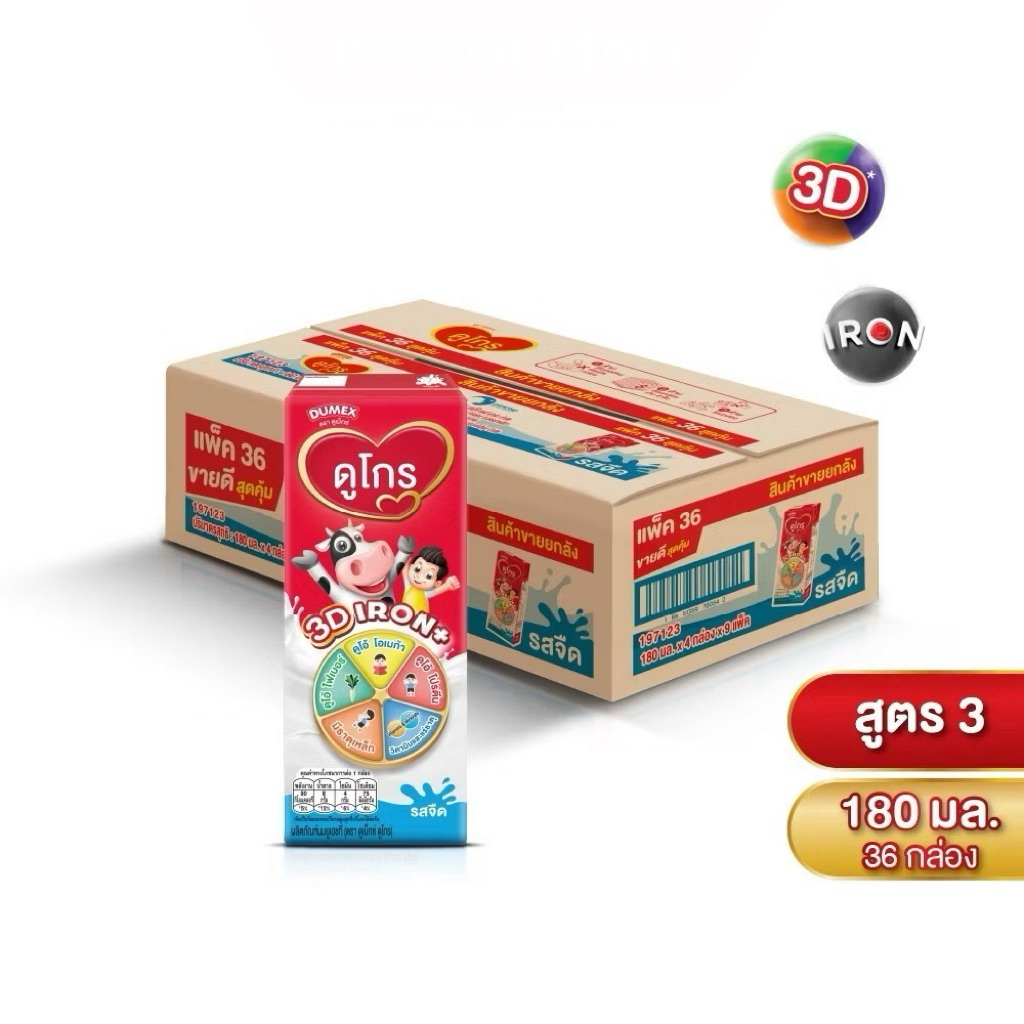 นมดูโกร 1 ลัง นมยูเอชที ดูเม็กซ์ ดูโกร รสจืด 180 มล. (36 กล่อง) นม UHT ...