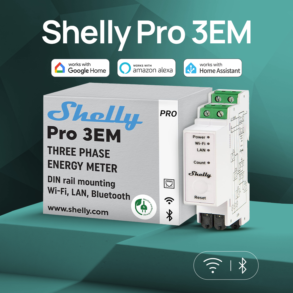 Shelly Pro 3EM เครื่องวัดพลังงานไฟฟ้า 3 เฟส WiFi Smart Energy Meter ...