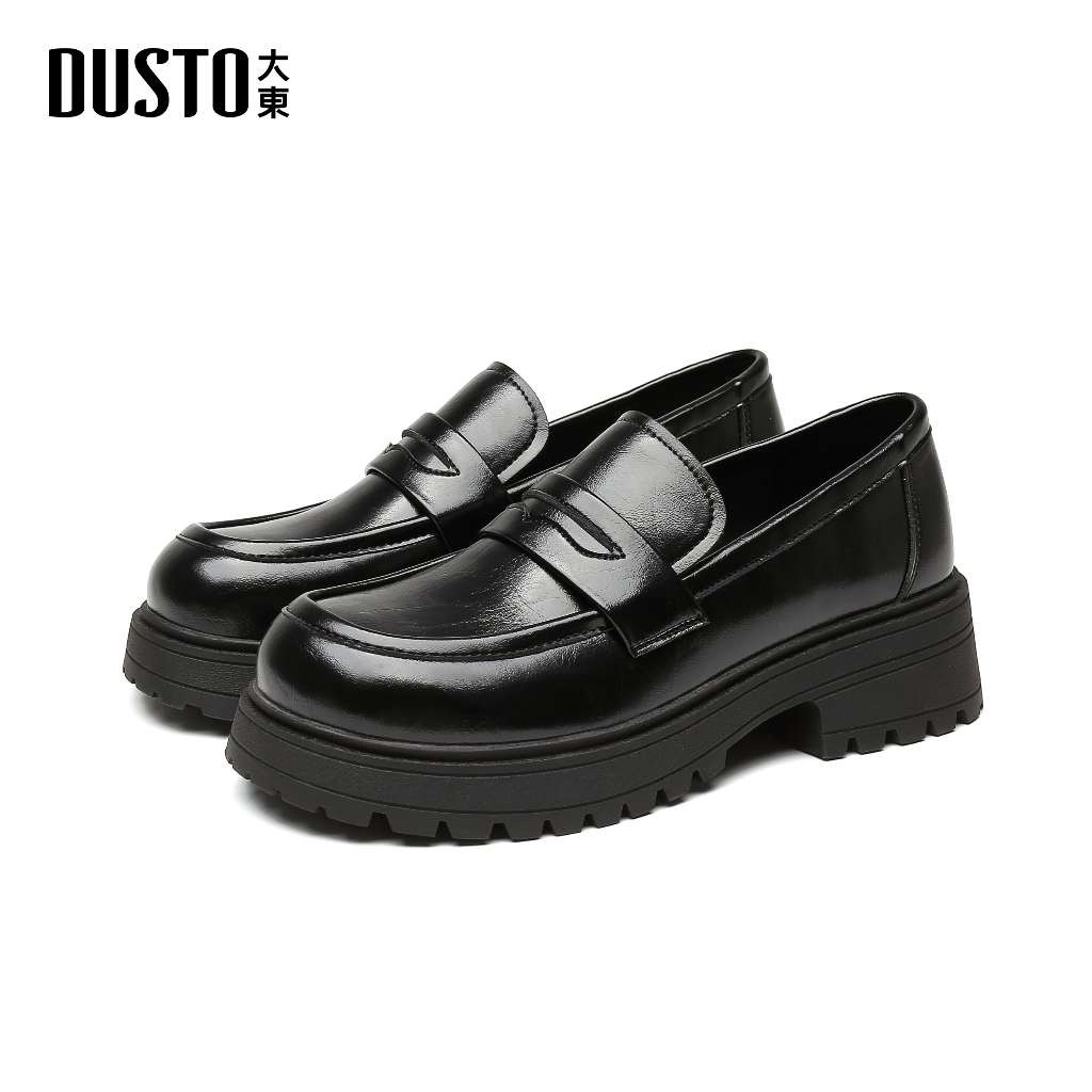 DUSTO โลฟเฟอร์สีน้ำตาลเข้มพื้นหนา 4 ซม เพิ่มความสูงมั่นคง หัวมนใส่สบาย ...