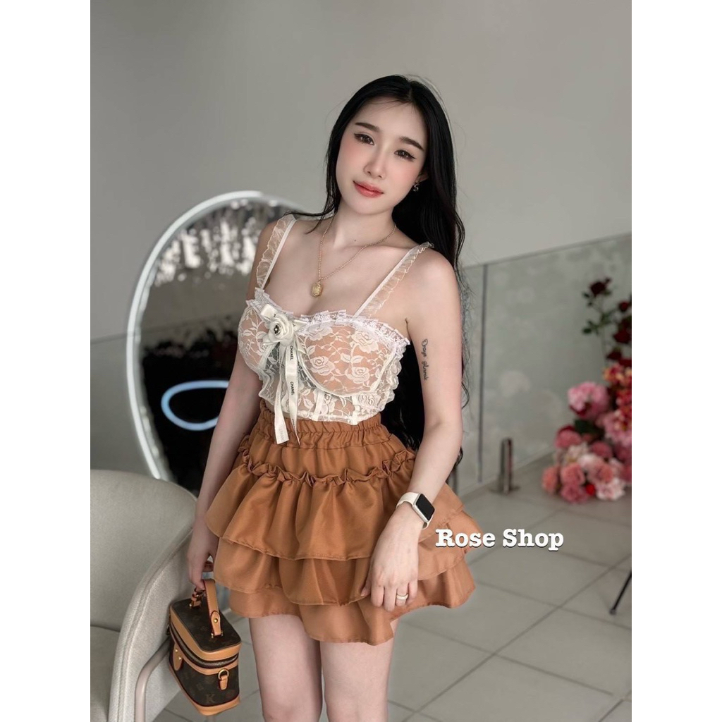 Phapassz - Set3ชิ้น สายเดี่ยวลูกไม้ พร้อมกระโปรงระบายชั้นๆ ให้ลุคส์สาว พส จีน แซ่บมั๋วว ...