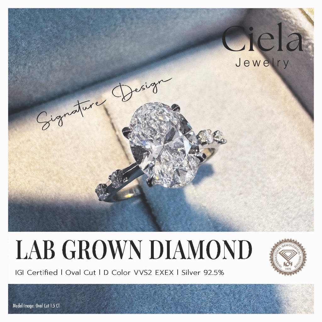 แหวนเพชรชู💎 เพชร Lab Grown (CVD) IGI Cert.l Oval Cut น้ำ 100 D Color VVS2 l Silver l 𝐂𝐢𝐞𝐥𝐚 ...