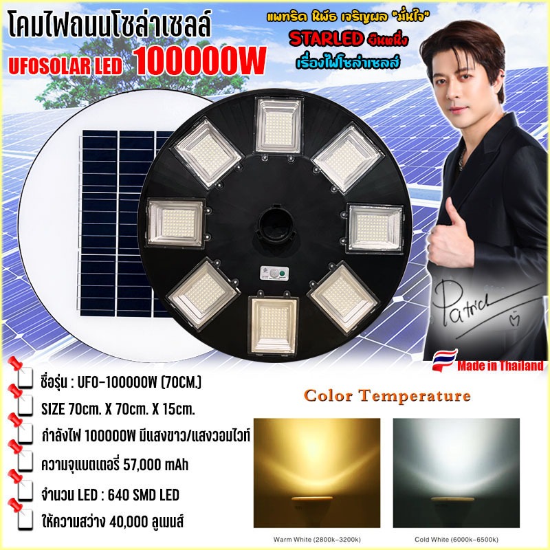 ไฟโซล่าเซลล์ UFO UFO-100000W-WW แสงวอมไวท์ ขนาดใหญ่70CM. Solar Light100,000W LEDพลังงานแสง ...