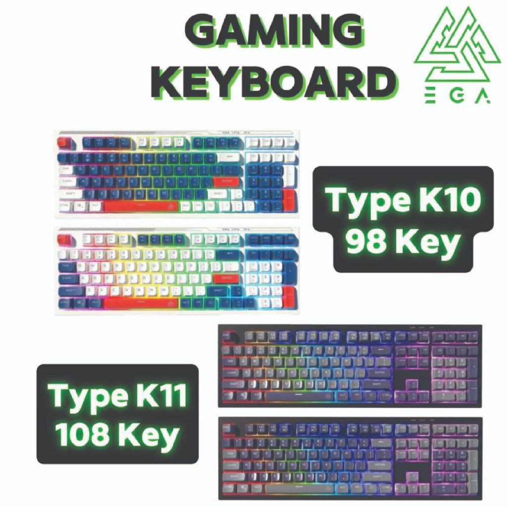 EGA คีย์บอร์ดมีไฟ TYPE K11-K10 Membrane Switch เสียงเงียบ ปุ่มนุ่ม แป้น ...