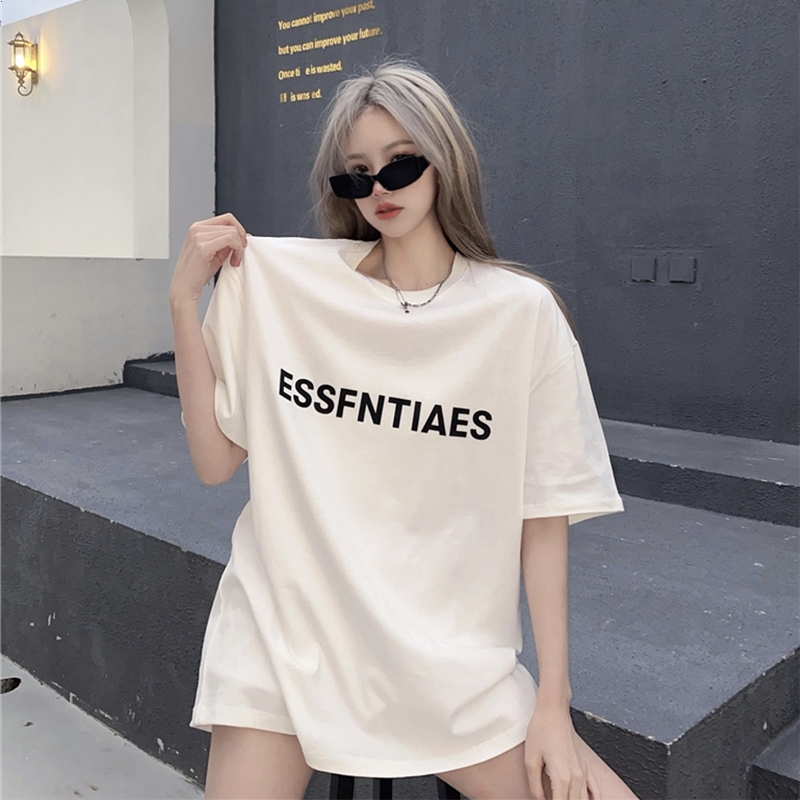 ตัวอักษรสีขาวเสื้อยืดผู้หญิงหลวมพอดีสบาย ๆ 2024 Slacky ลมด้านบนปานกลาง ...