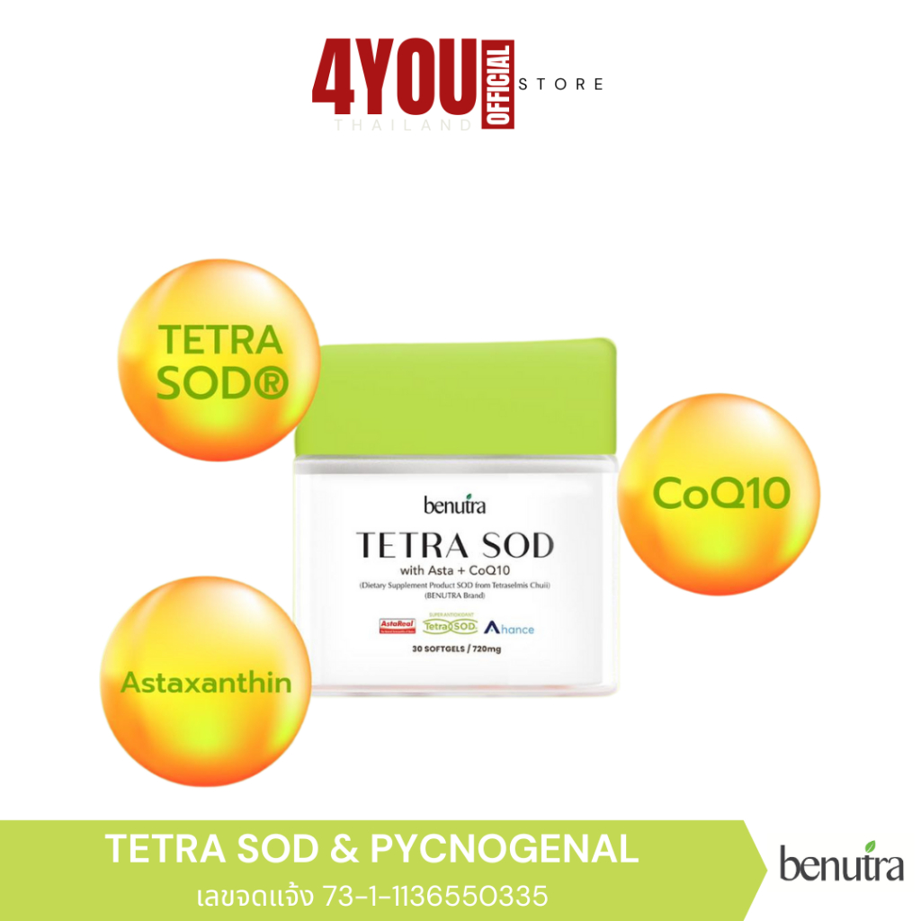 Benutra TETRA SOD Astaxanthin CoQ10 บีนูทร่า เม็ดส้มกู้ผิว ผิวดูสุขภาพ ...