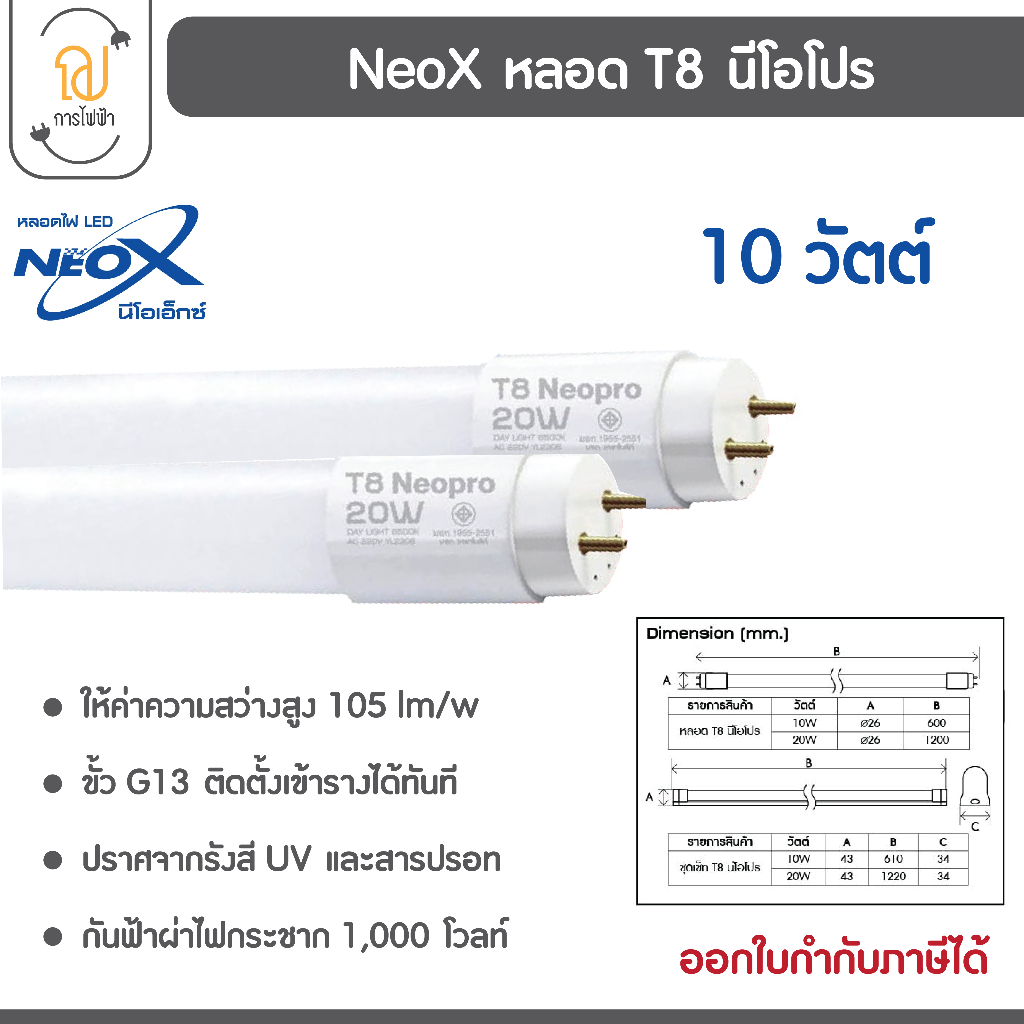 NeoX(นีโอเอ็กซ์) หลอด LED T8 รุ่น NEOPRO นีโอโปร | Shopee Thailand