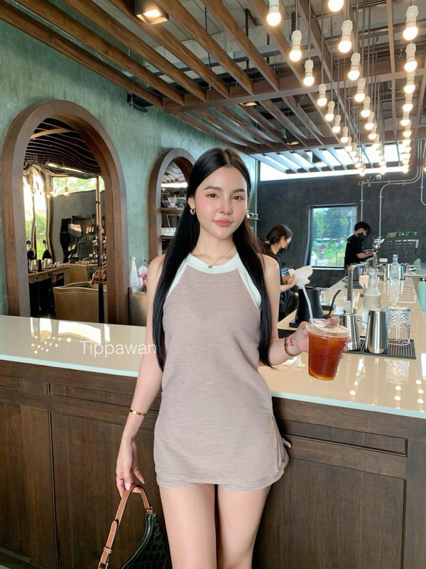 Tippawan Set 2ชิ้น แขนกุดทรงมินิเดรส มาพร้อมกางเกงขาสั้น ทรงสวยมากคะ | Shopee Thailand