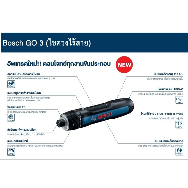 BOSCH GO GEN3 *รุ่น KIT* 3.6V ไขควงไฟฟ้าไร้สาย 06019H2281 | Shopee Thailand