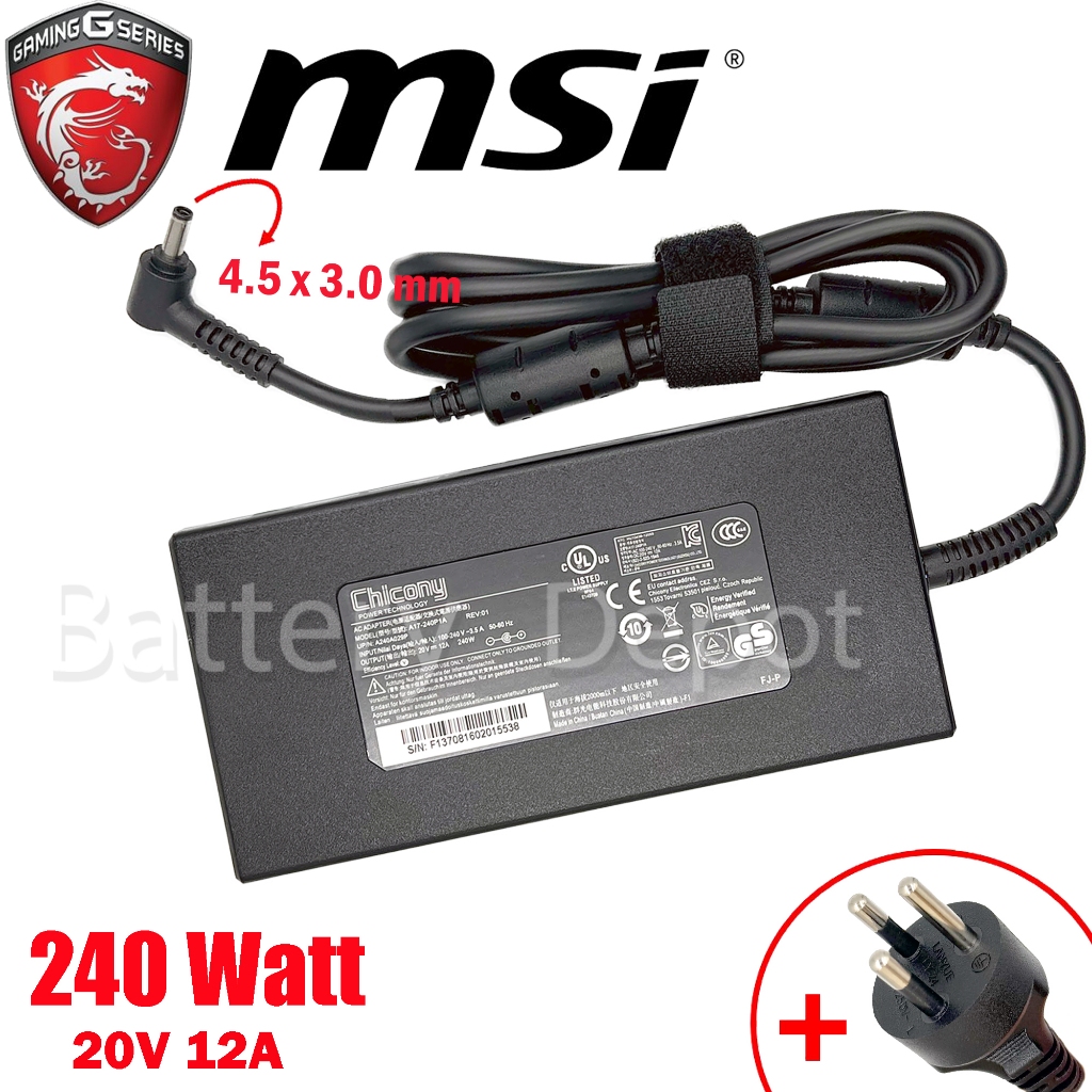 MSI AC Adapter ของแท้ 20V/12A 240W หัวขนาด 4.5*3.0mm สายชาร์จ MSI เอ็มเอสไอ อะแดปเตอร์ | Shopee ...