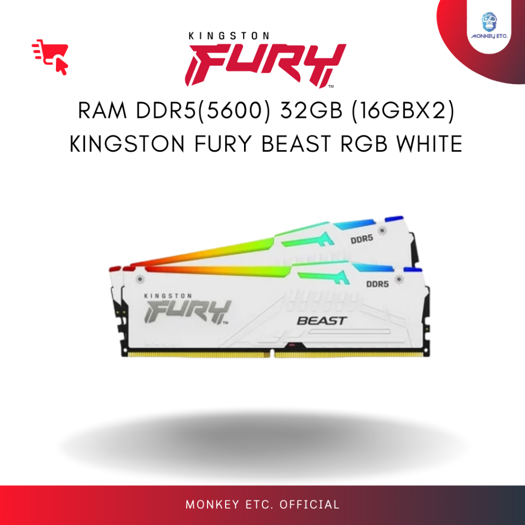 RAM DDR5(5600) 32GB (16GBX2) KINGSTON FURY BEAST RGB WHITE (KF556C40BWAK2-32) | Shopee Thailand