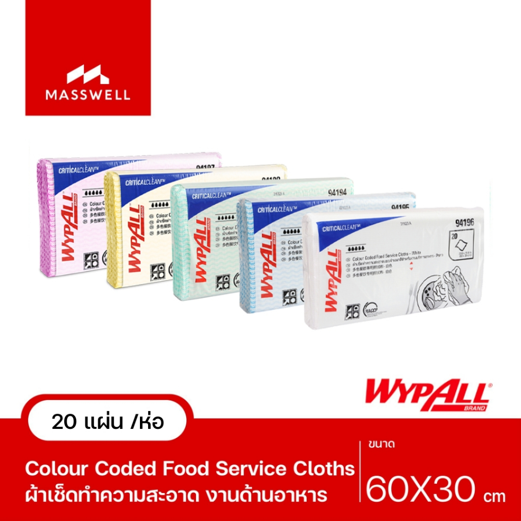 WYPALL ผ้าเช็ดอเนกประสงค์ Colour Coded Food Service Cloths (20แผ่น/ห่อ ...