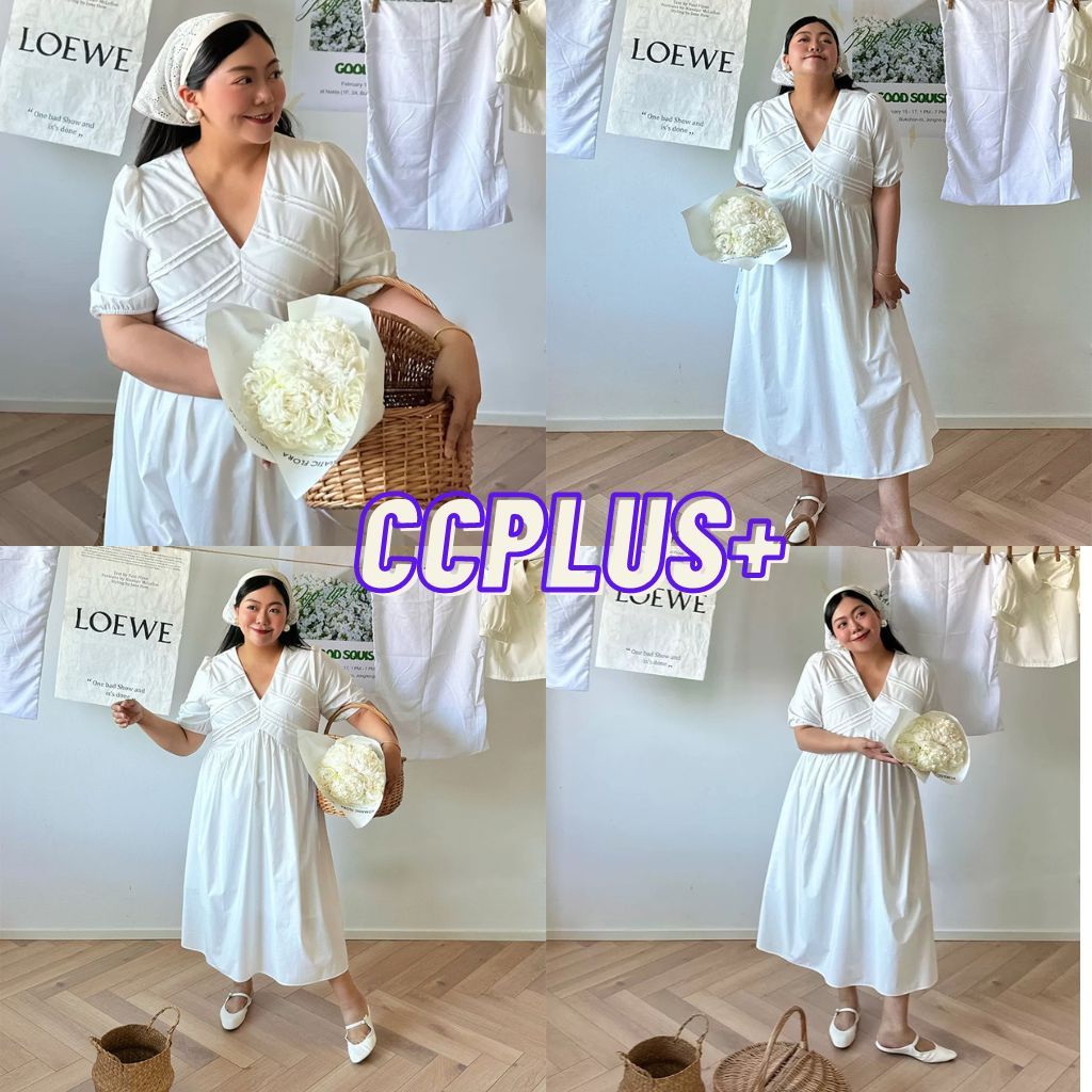 CC Plus+ (3323) เดรสยาวคอวี detail แต่งตกแต่งลายปักด้านหน้า สไตล์เกาหลี ...