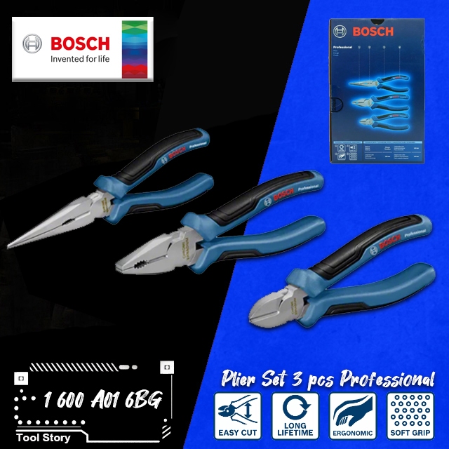 Bosch คีม 3 อย่าง Plier Set 3 pcs Professional 1600A016BG ความแข็งแรง ...