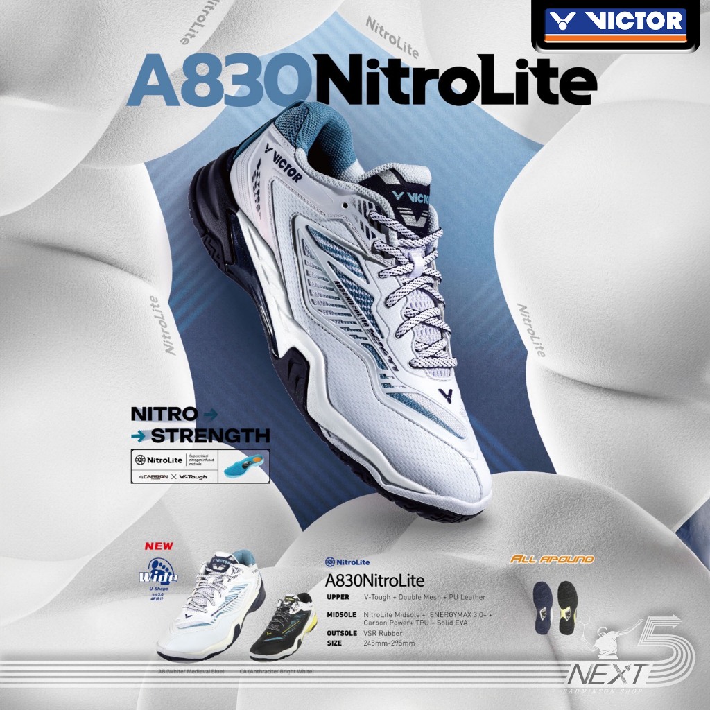 Victor รองเท้าแบดมินตัน รุ่น A830 NitroLite U-SHAPE 3.5 หน้ากว้างพิเศษ มี 2 สี ขาว และ ดำ ...