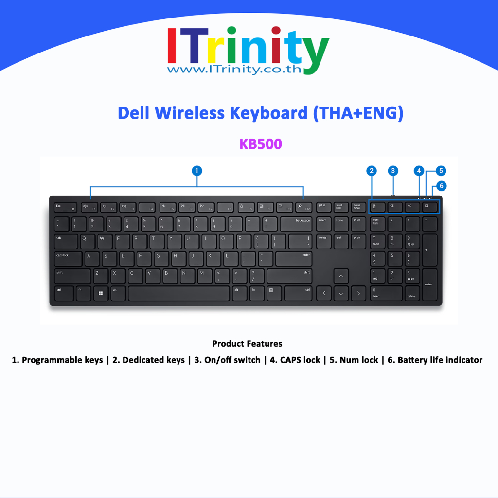 Dell KB500 Wireless Keyboard (EN/TH) 2.4 GHz เดลล์ คีย์บอร์ด (ไทย ...