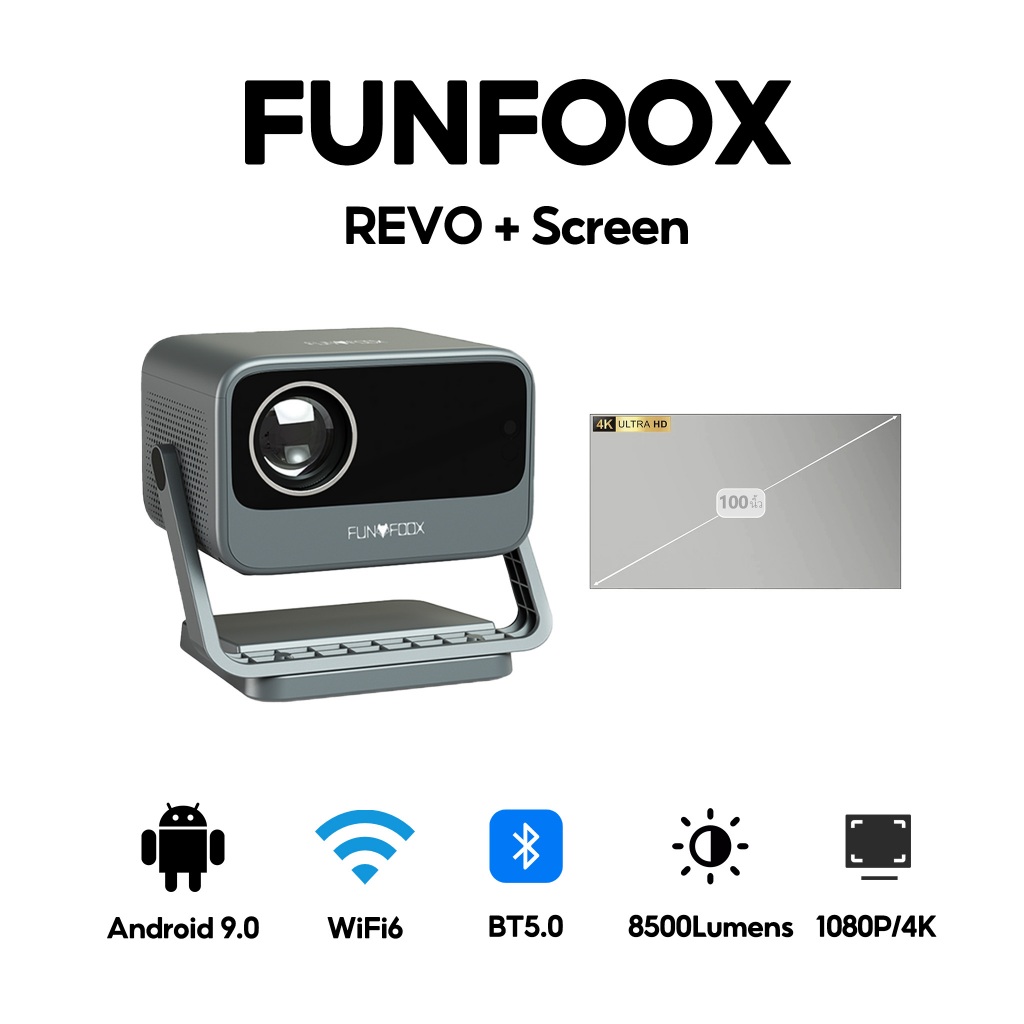 FUNFOOX REVO+Screen projector4K โปรเจ็กเตอร์ โปรเจคเตอร์ในบ้าน 1080p ...