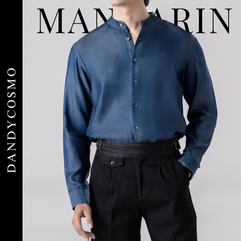 เสื้อเชิร์ต คอจีน Mandarin denim like shirt DANDY COSMO | Shopee Thailand