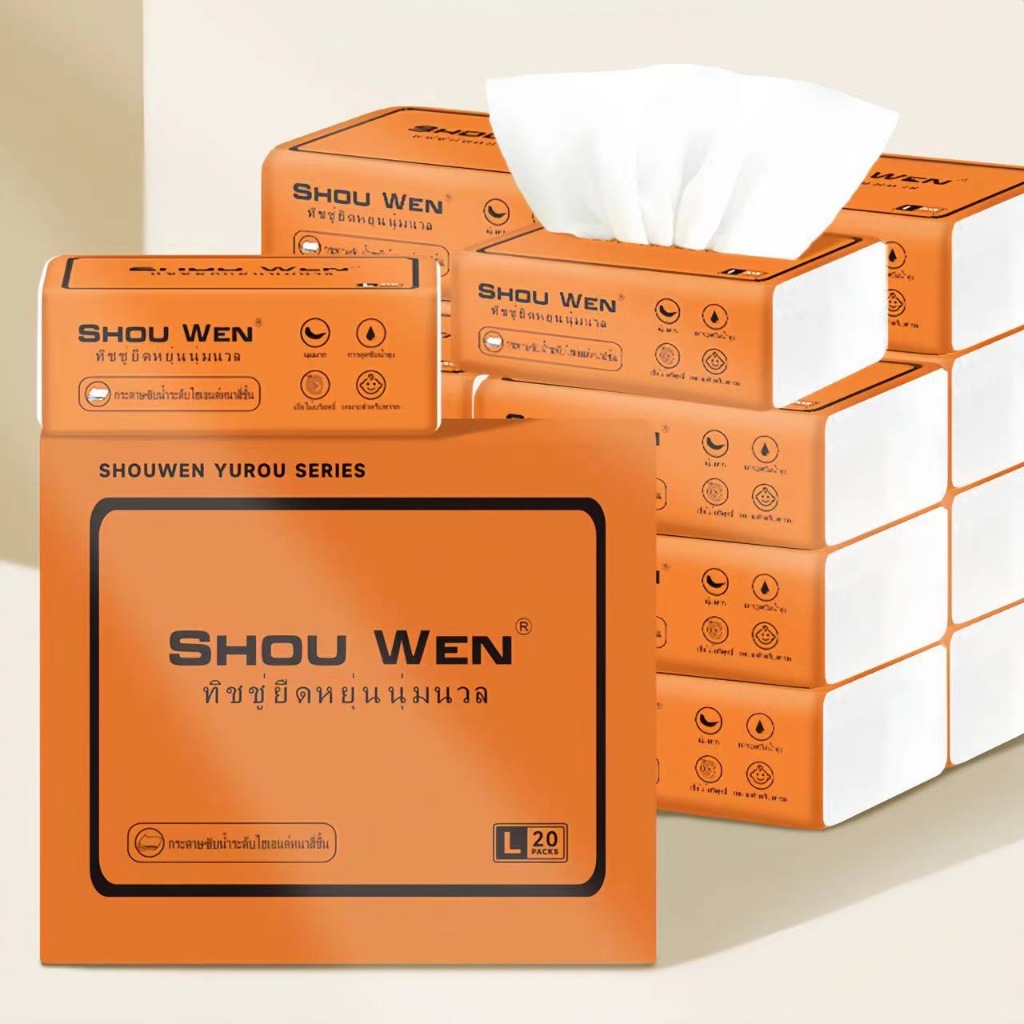 [ 1ลัง20ห่อ ] กระดาษทิชชู่ shou wen เบาลม ทิชชู่ ห่อยาว หนา4 ชั้น 360 ...