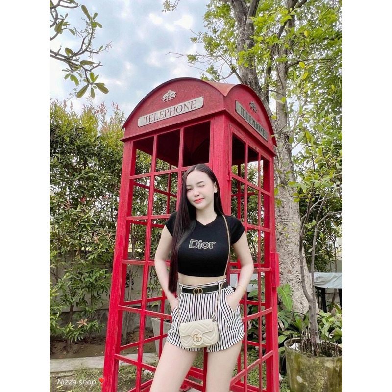 Phapassz - เซท3ชิ้น เสื้อคอกลมรีด มาพร้อมกางเกงลายริ้ว ซิปด้านหน้ากระดุม1เม็ด แถมเข็มขัด ...