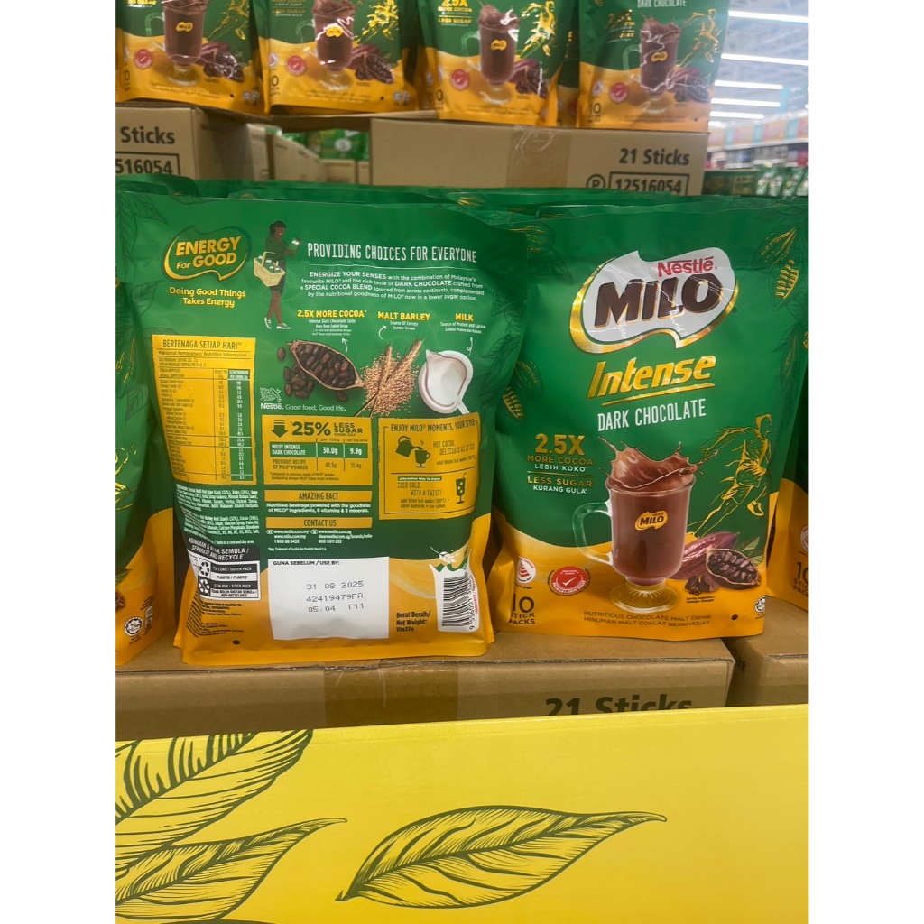 Nestle Milo Dark Chocolate Intense less sugar น้ำหนัก 330 กรัม มี 10 ...