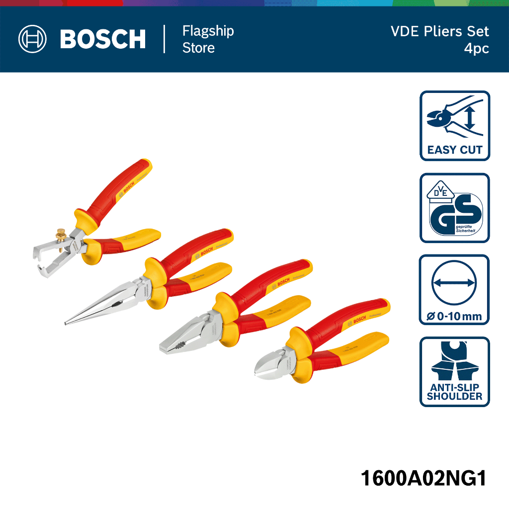 BOSCH VDE Plier Set 4pc ชุดคีมกันไฟ VDE 4 ชิ้น | Shopee Thailand